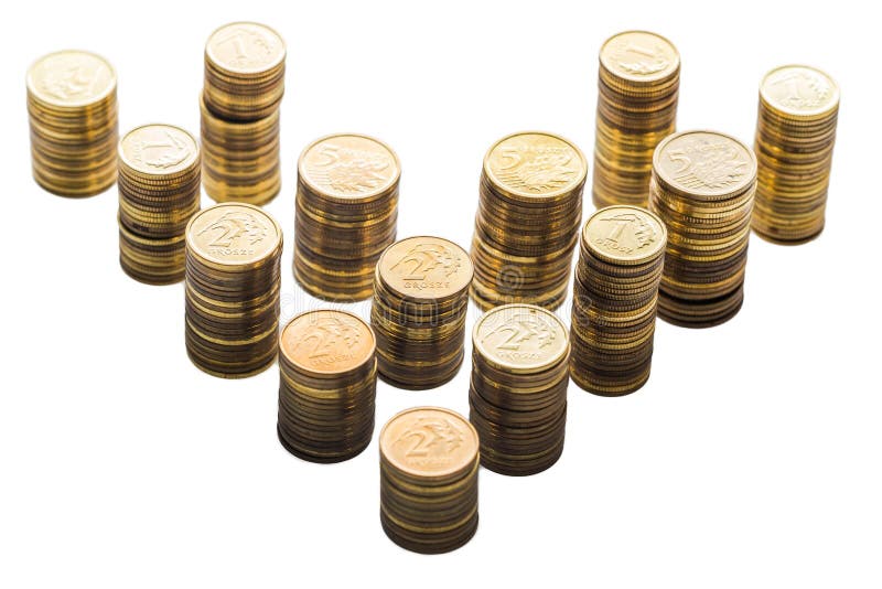 Stack of Small Coins / Polish Money on the White Background Stock Photo ...