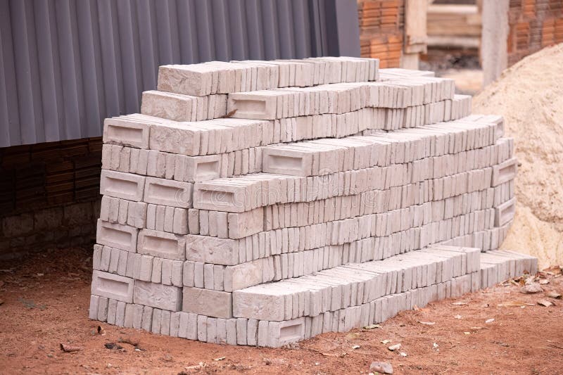 Stack of Small Concrete Bricks for Building Stock Photo - Image of ...