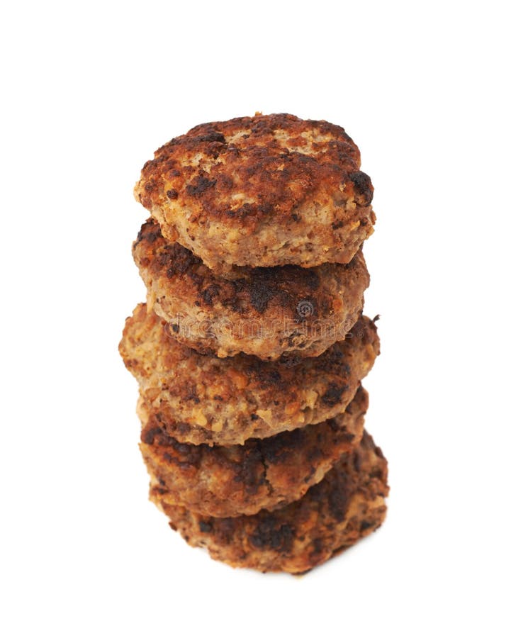 Stack of Small Hand Made Cutlets Isolated Over White Background Stock ...