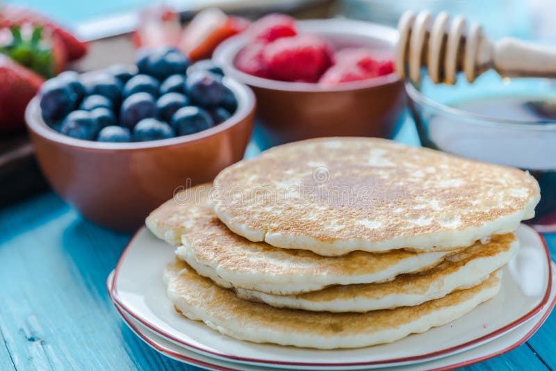 Stack of small pancakes stock photo. Image of lunch, syrup - 65305772