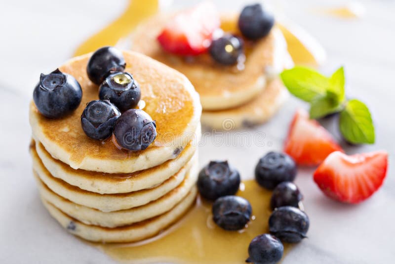 Stack of Small Pancakes with Fresh Berries Stock Image - Image of heap ...