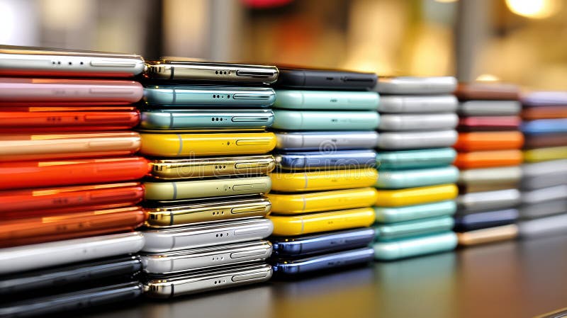 Variety of Colorful Smartphones Displayed in an Innovative Showroom ...