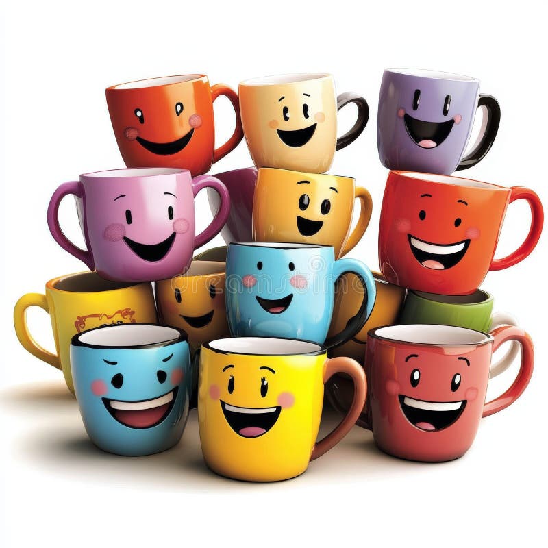 Stack of Smiley Face Mugs - Happy Coffee Cups Stock Illustration ...