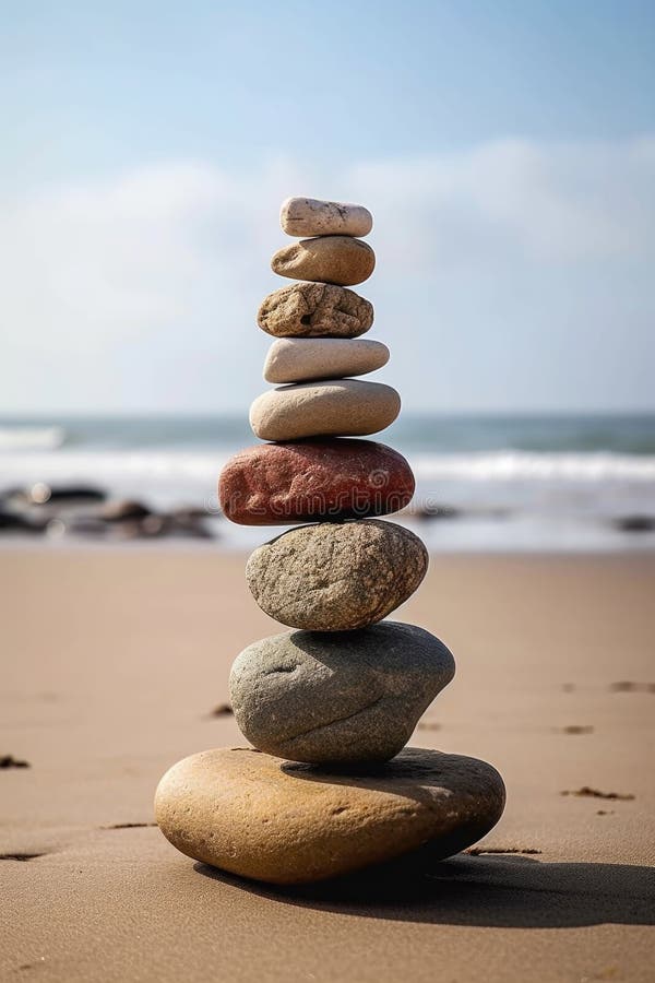 Stack of Smooth, Balanced Stones on a Beach Stock Illustration ...