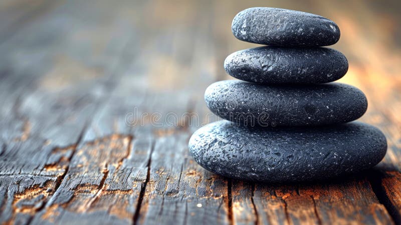 Zen Stones Balance on Weathered Wooden Background Stock Illustration ...