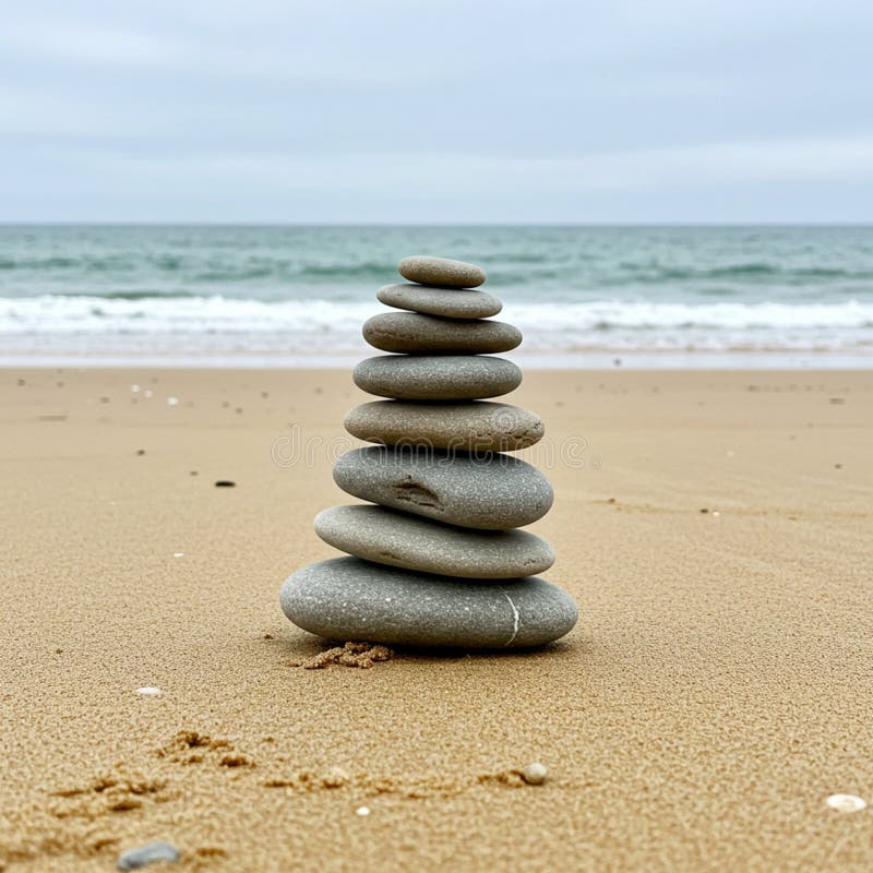 Stack of Smooth, Flat Stones Arranged in a Vertical Pile on a Sandy ...
