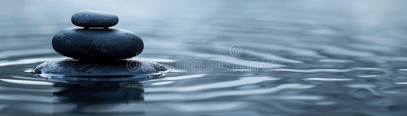 A Stack of Smooth, Gray Rocks Sit on a Calm, Misty Water Stock ...