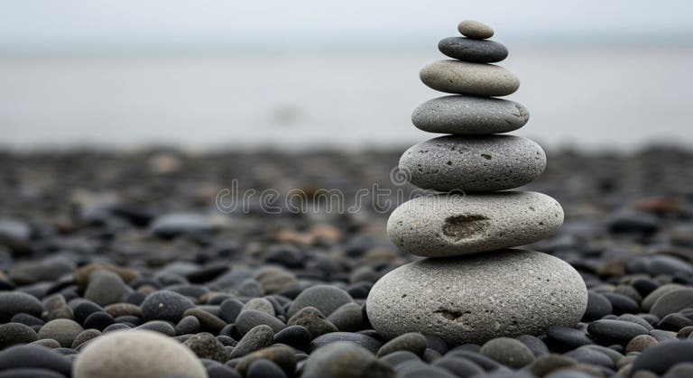 A Stack of Smooth, Gray Stones is Carefully Balanced on a Rocky ...
