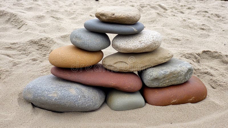 A Stack of Smooth River Rocks Arranged in a Balanced Tower on a Sandy ...