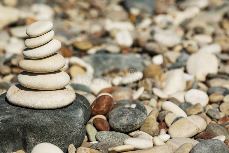 Stack of Smooth Round Stones on Pebble Beach Stock Image - Image of ...