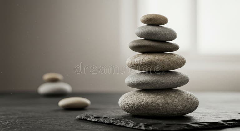 A Stack of Smooth, Rounded Stones Arranged in a Balanced Tower on a ...