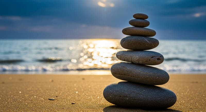 A Stack of Smooth, Rounded Stones is Carefully Balanced on a Sandy ...