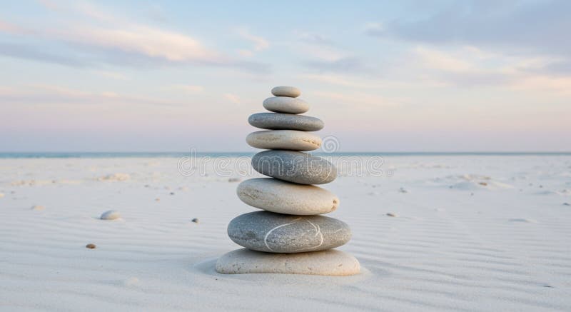 A Stack of Smooth, Rounded Stones Forms a Balanced Cairn on a Sandy ...