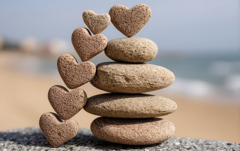 Stack of Smooth Stones with Heart Shapes Representing Love at a Beach ...