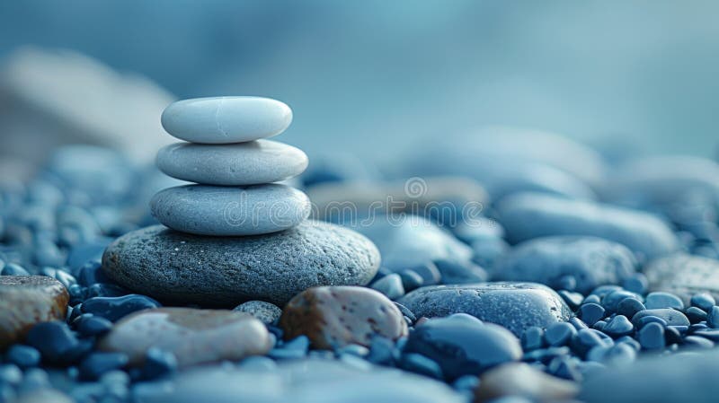 Stack of Smooth Stones on a Pebble Beach Stock Image - Image of blue ...