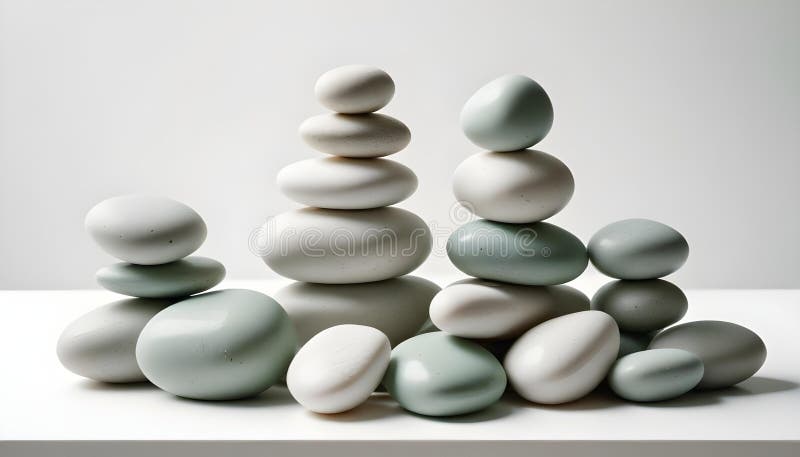 A Stack of Smooth, White Stones Balanced on a White Surface Stock ...