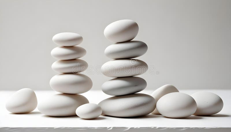 A Stack of Smooth, White Stones Balanced on a White Surface Stock ...