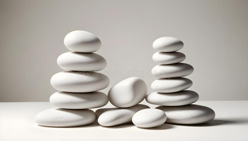 A Stack of Smooth, White Stones Balanced on a White Surface Stock ...