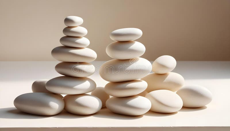 A Stack of Smooth, White Stones Balanced on a White Surface Stock ...