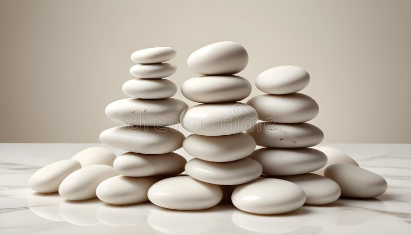 A Stack of Smooth, White Stones Balanced on a White Surface Stock ...