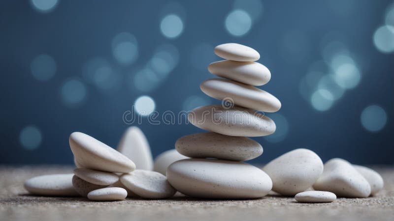 Stack of Smooth White Stones on a Blue Background. Stock Image - Image ...