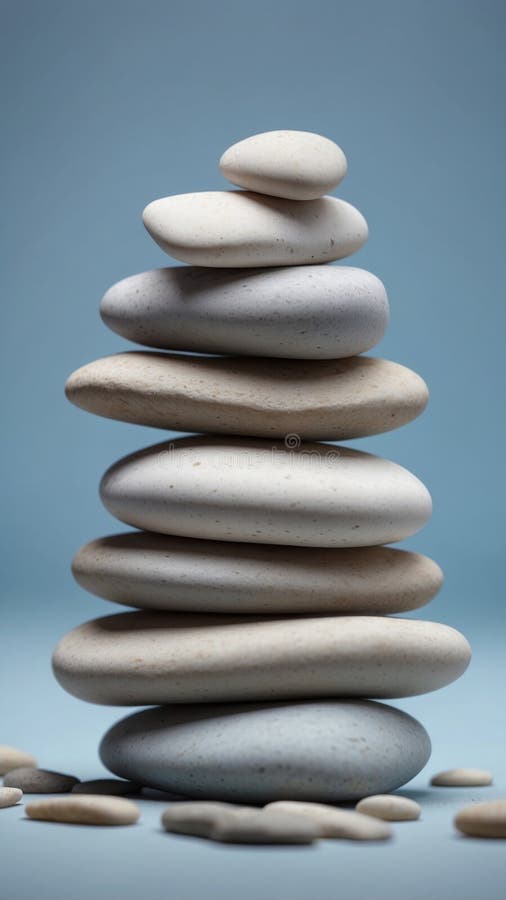 Stack of Smooth White Stones on a Pale Blue Background. Stock Image ...