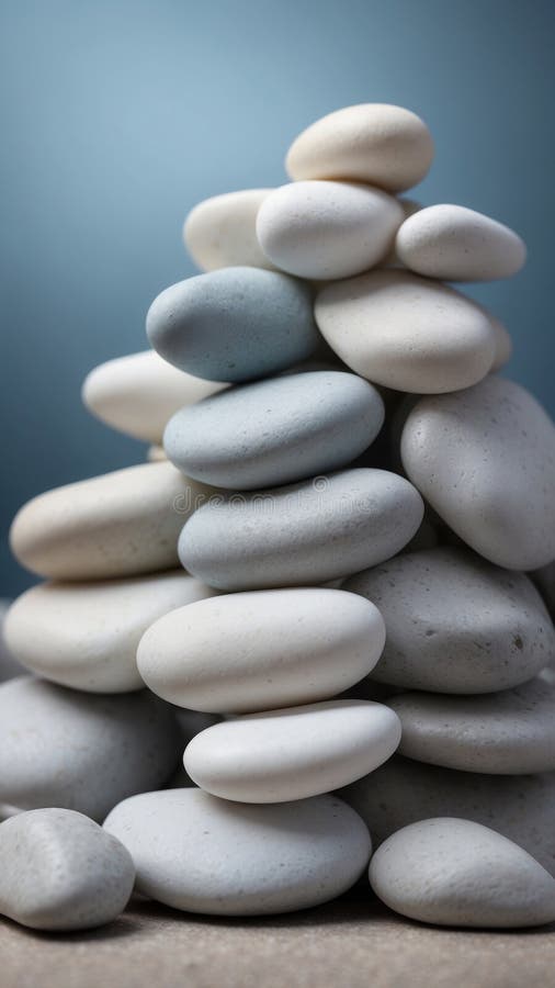 Stack of Smooth White Stones on a Pale Blue Background. Stock Photo ...