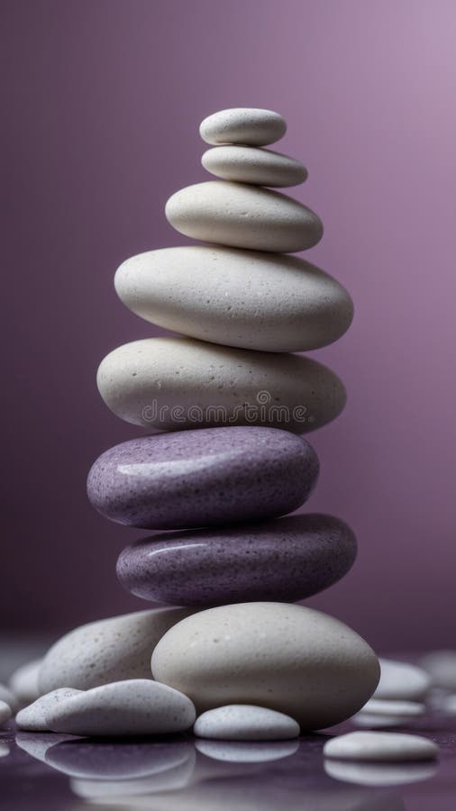 Stack of Smooth White Stones on a Purple Background. Stock Image ...