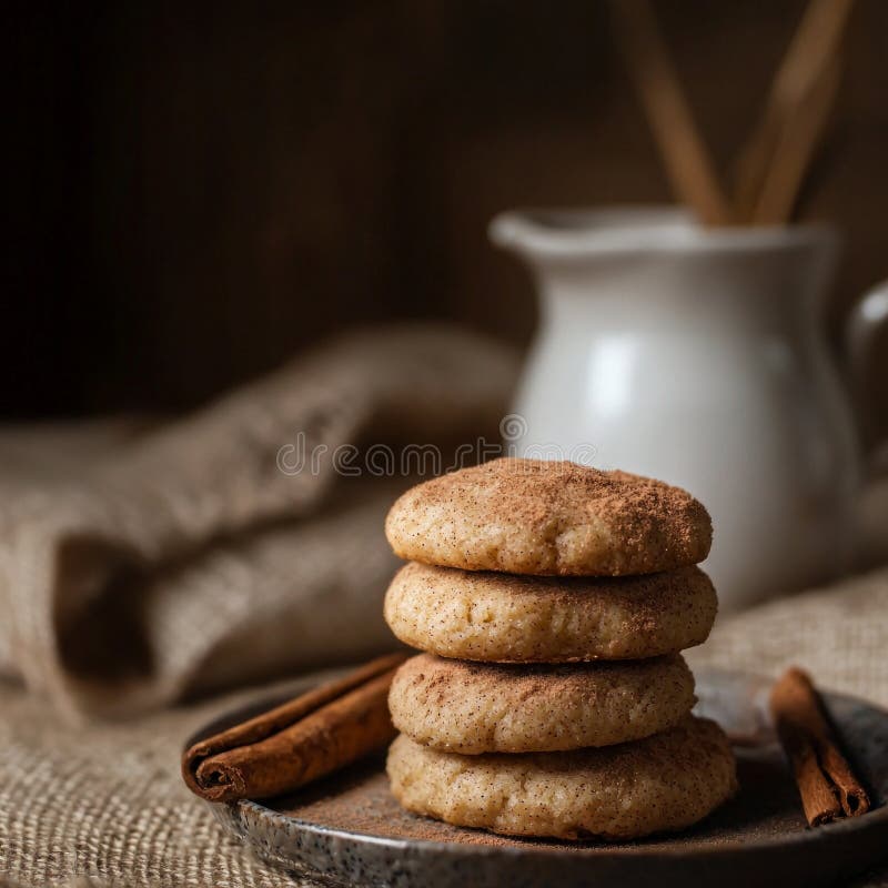 Stack of Snickerdoodle Cookies with Cinnamon on Rustic Table Setting ...
