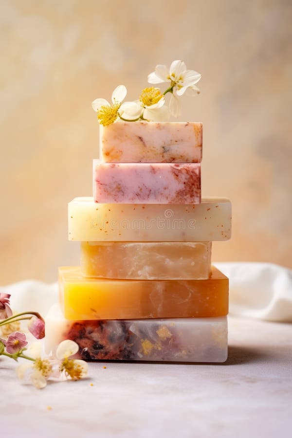 Stack of Soap Bars with Flowers on Top of Them. Generative AI Stock ...