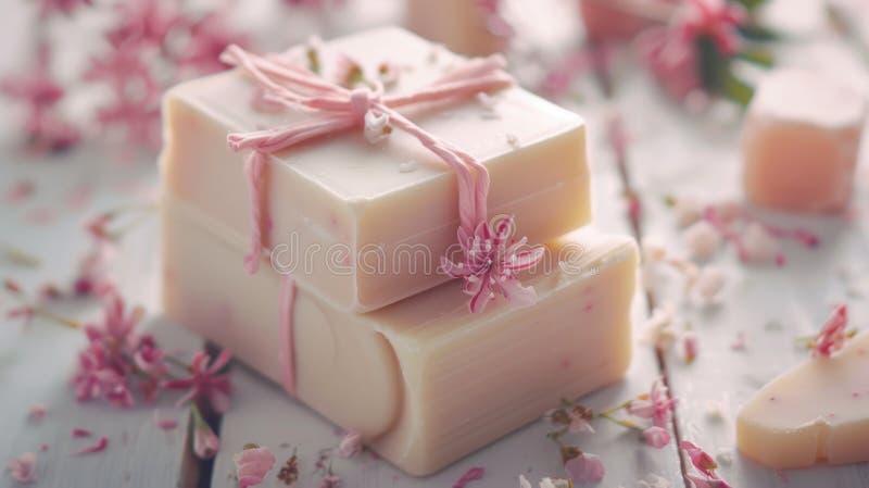 A Stack of Soap Bars Wrapped in a Pink Ribbon, Perfect for Hygiene or ...