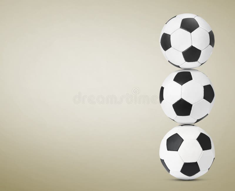 Stack of Soccer Balls on Beige Background. Space for Text Stock Image ...