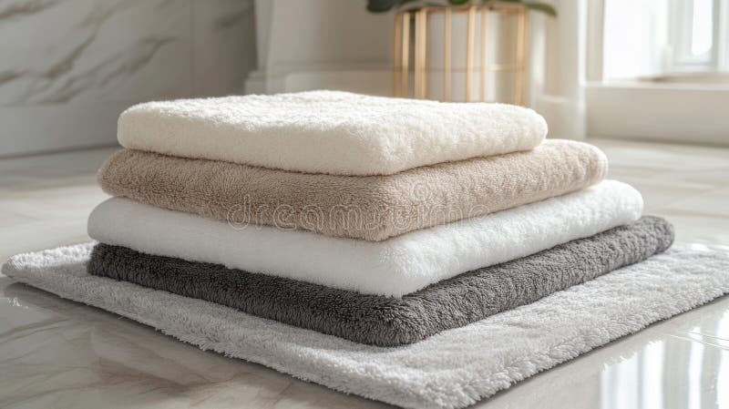 Stack of Soft Bath Towels in Neutral Colors Stock Illustration ...
