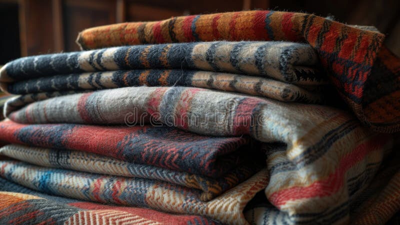 A Stack of Soft Blankets Placed Neatly on a Table, Ideal for Decorating ...