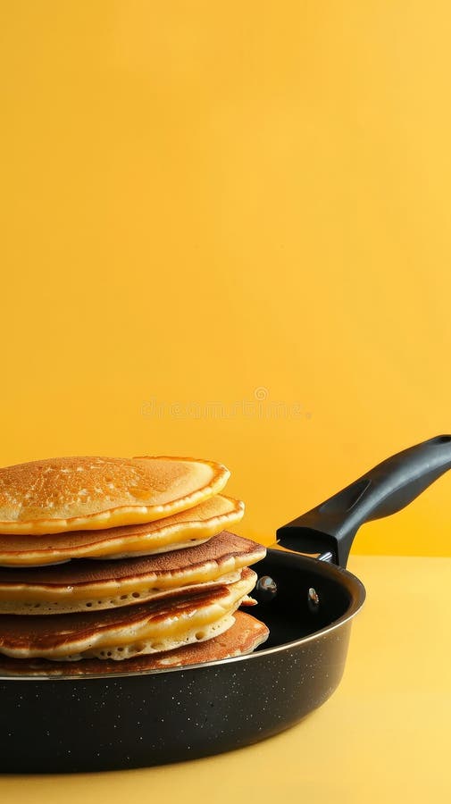 A Stack of Soft, Golden Pancakes in a Nonstick Frying Pan, with the ...