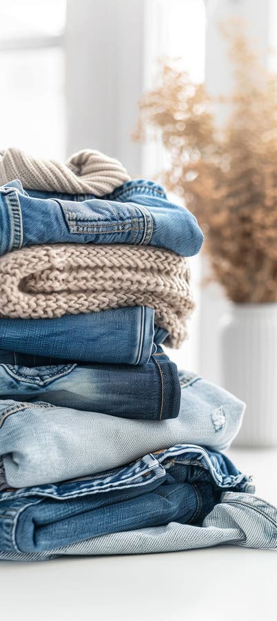 A Stack of Soft, Knitted Sweaters in a Neutral Color Palette. the Image ...