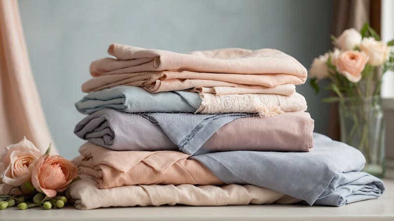Stack of Soft Linen Sheets in Pastel Colors Stock Illustration ...