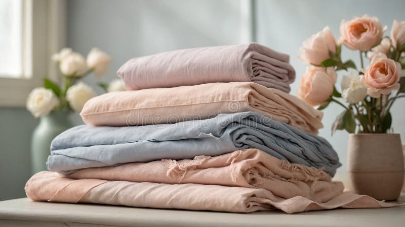 Stack of Soft Linen Sheets in Pastel Colors Stock Illustration ...