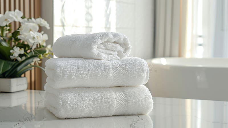 Stack of Soft White Towels in a Modern Bathroom Stock Illustration ...