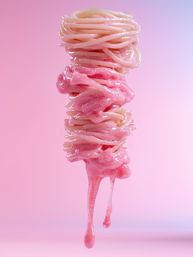 A Stack of Spaghetti with Pink Sauce on a Pink Background. Stock ...