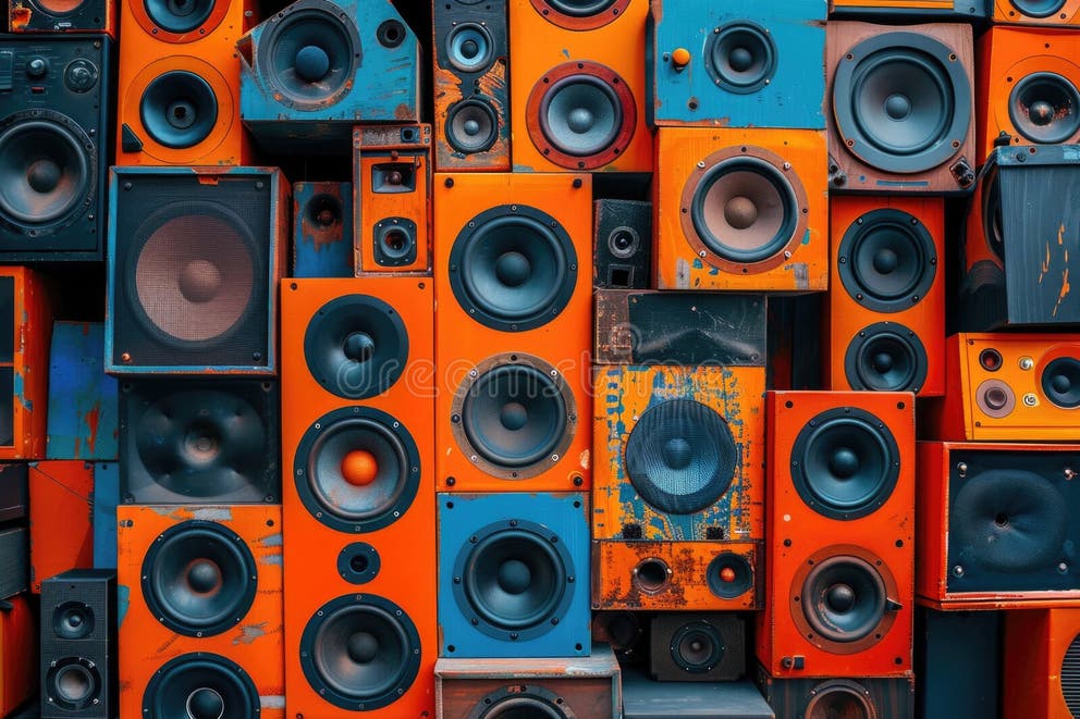 A Stack of Speakers Forming a Unique Structure, Potentially Used for ...