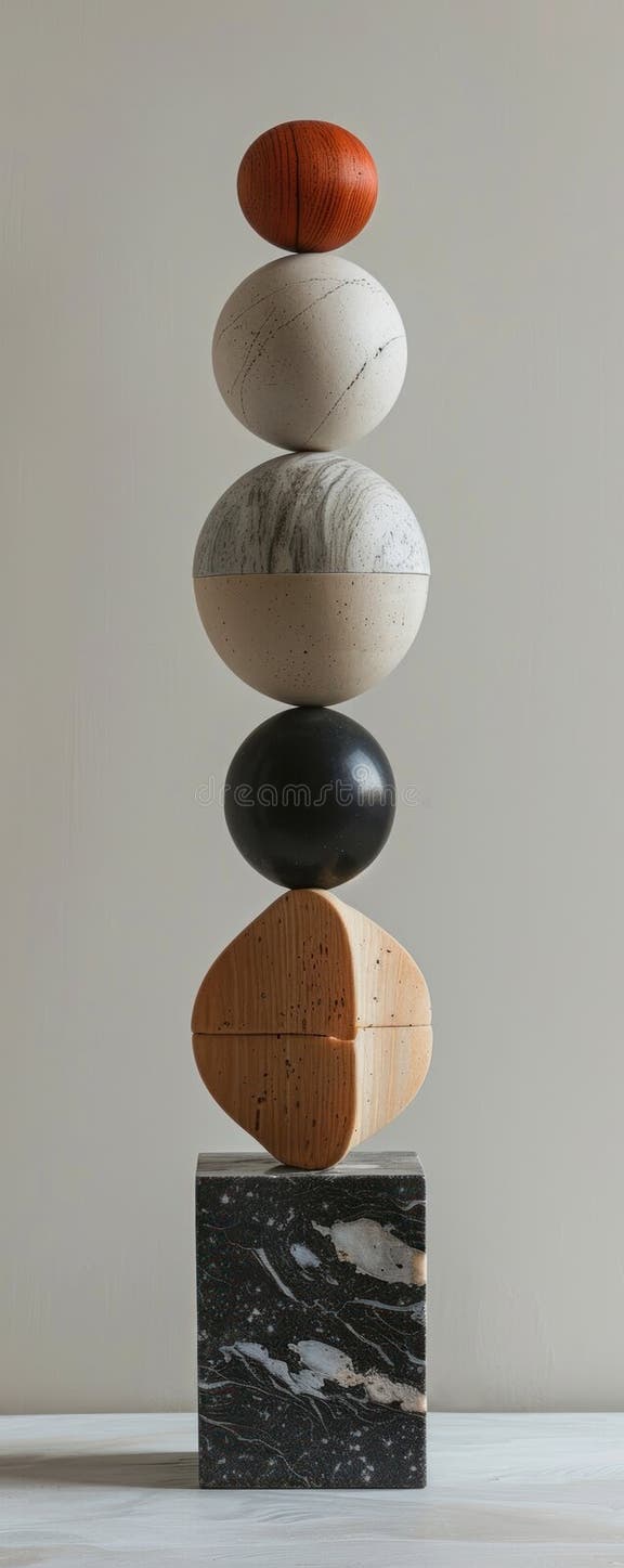 A Stack of Spheres and a Rectangular Prism on a Marble Base Stock Photo ...