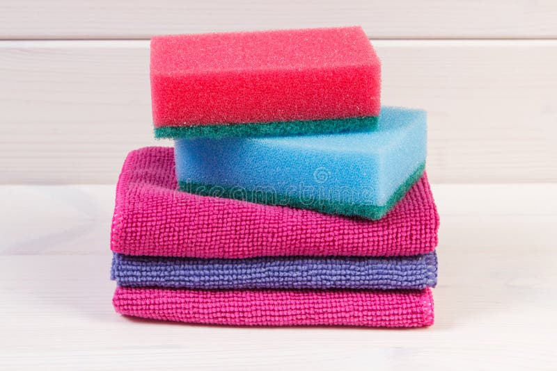 Stack of Sponge and Cloth Using at Home for Cleaning, Household Duties ...