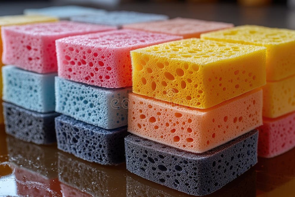 A Stack of Sponges Sitting on a Table, Great for Still Life Photography ...