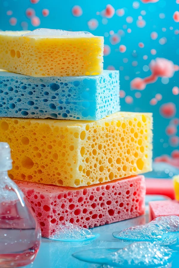 Stack of Sponges with Water and Soap. Generative AI Stock Image - Image ...