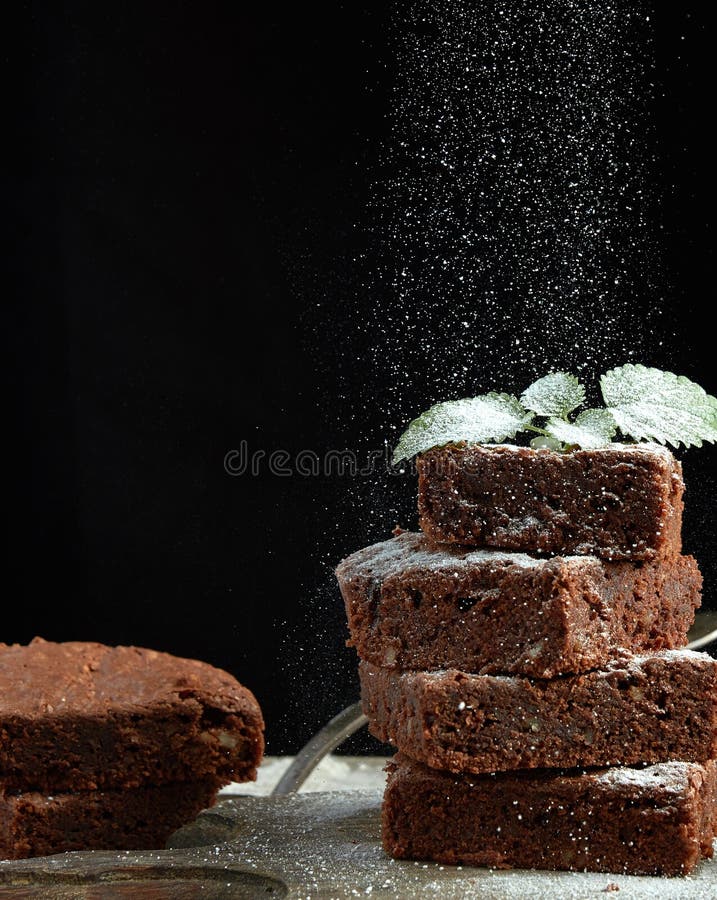 Stack of Square Baked Brownie Chocolate Cake Slices Stock Image - Image ...