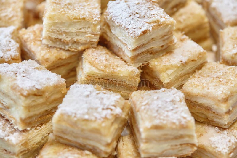 Stack of Square Bakery Slices Desserts or Cakes on Plate Stock Image ...
