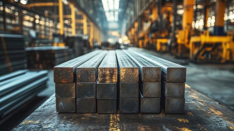 A Stack of Square Bars Steel in a Warehouse or Factory. Created with ...