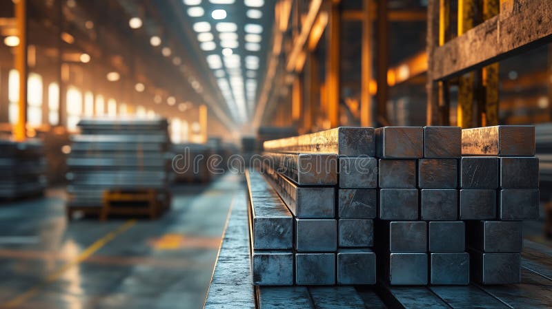 A Stack of Square Bars Steel in a Warehouse or Factory. Created with ...