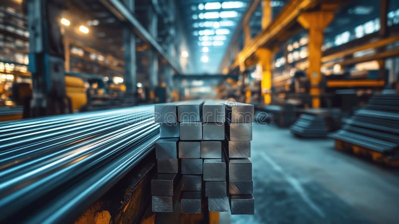 A Stack of Square Bars Steel in a Warehouse or Factory. Created with ...